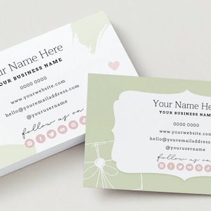Pretty Business Card Template - Canva Business Card - Pink Green ...