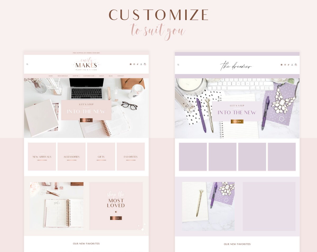 Shopify Theme Pink Rose Gold Website Template Design - Etsy Australia