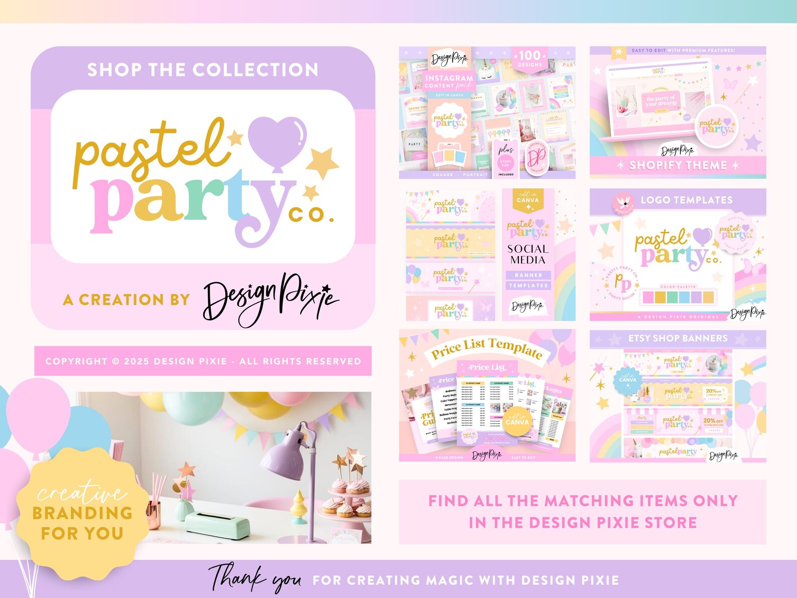 Pastel Party Social Media Banners for Canva - Facebook, Youtube ...