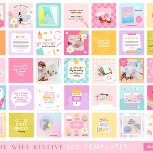 Rainbow Instagram Post Templates Canva Positive (Download Now) - Etsy