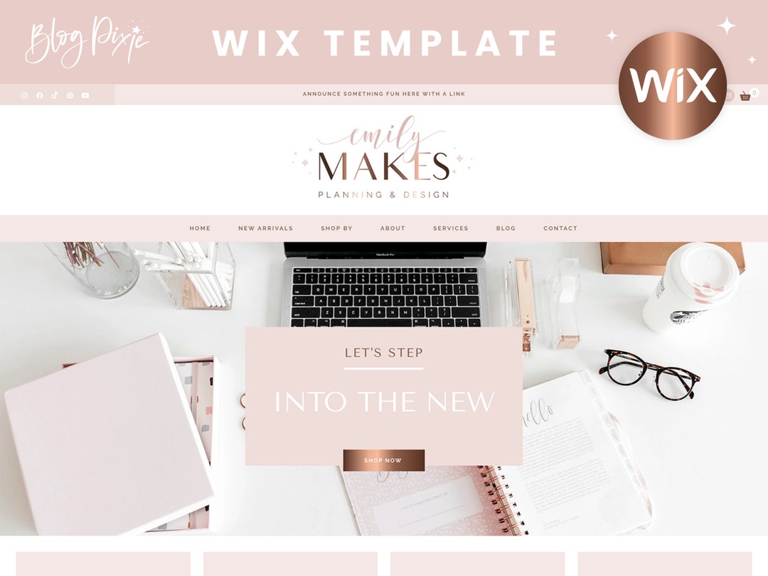 Pink Wix Website Template Rose Gold Website Design Pretty Wix Blog ...