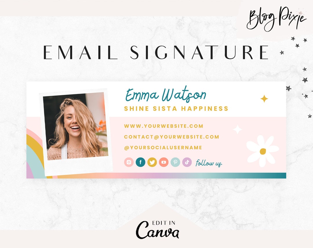 Email Signature Template Canva Pastel Rainbow Branding Business Email ...