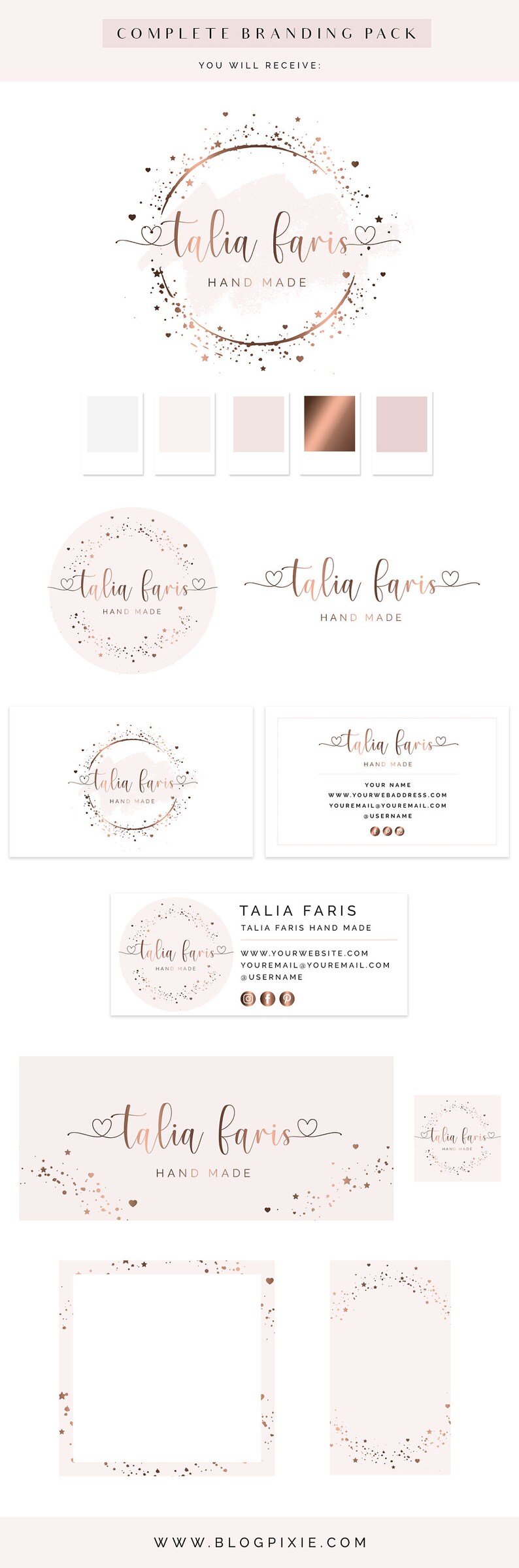 Rose Gold Logo Design Pretty Heart Logo Feminine Logos - Etsy