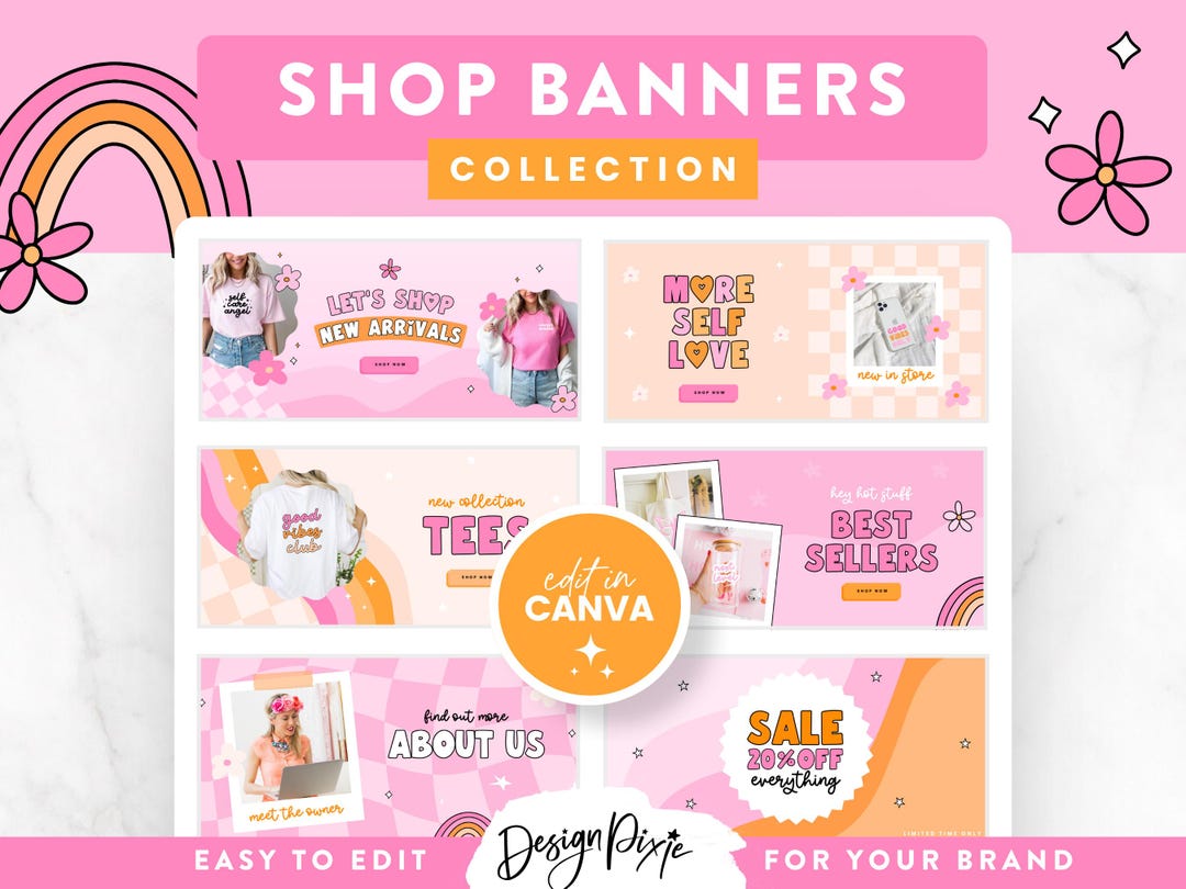 Shopify Banner Templates Pink Retro - Canva Store Banner Designs - Pink ...