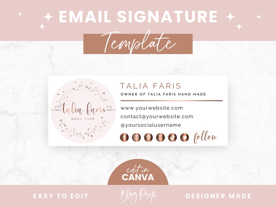 Rose Gold Email Signature Template Canva - Gmail Signature Design ...