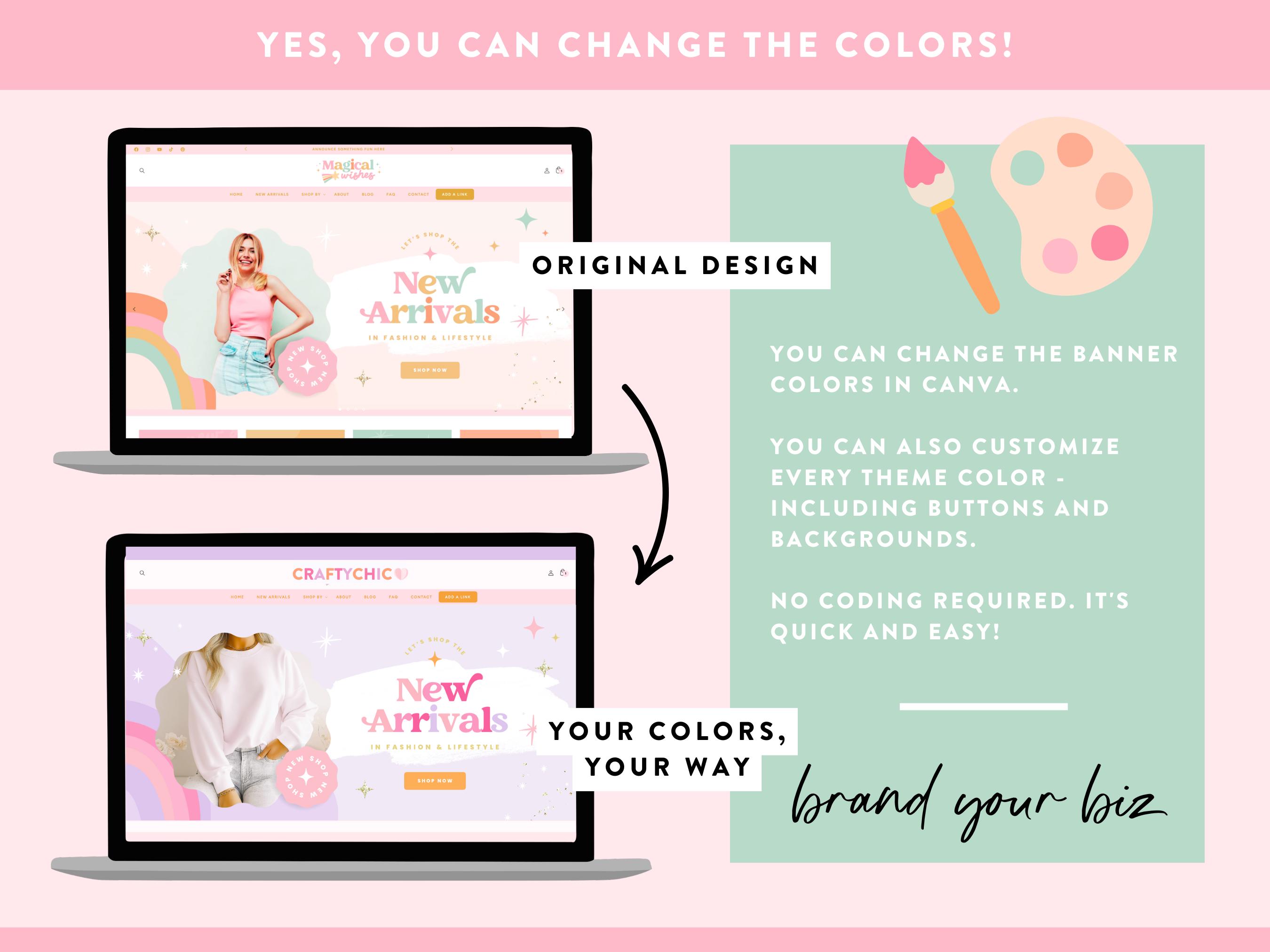 Pastel Rainbow Shopify Theme - Canva Website Design Template - Pink ...