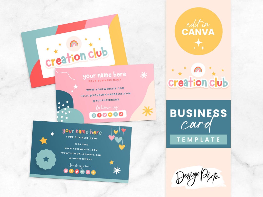 Fun Party Business Card Template - Canva Business Card - Rainbow ...