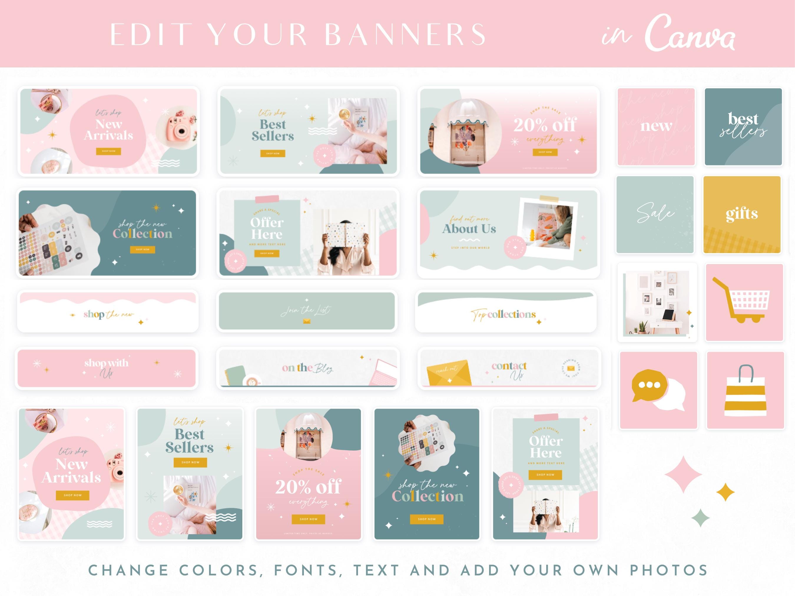 Pastel Shop Banners Canva - Shopify Banner Templates - Shopify Store ...