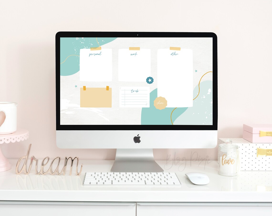 Desktop Organizer Blue Wallpaper Background Aesthetic - Etsy