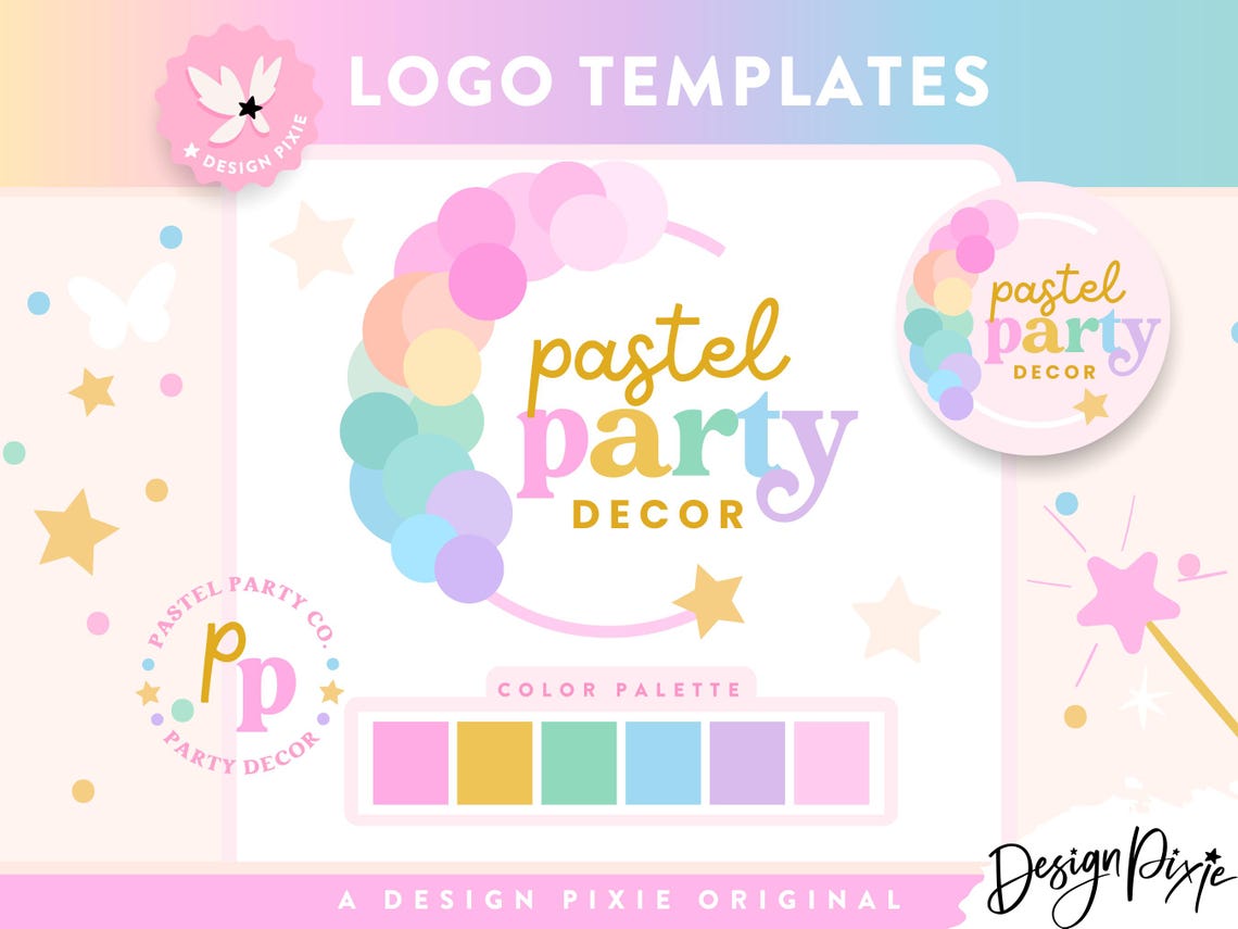 Pastel Balloon Logo Template for Canva - Editable Balloon Arch Logo for ...