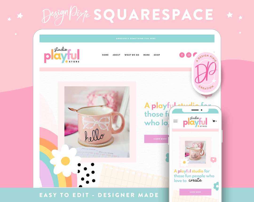 Playful Rainbow Squarespace Template - Colorful Website Design - PF01 ...