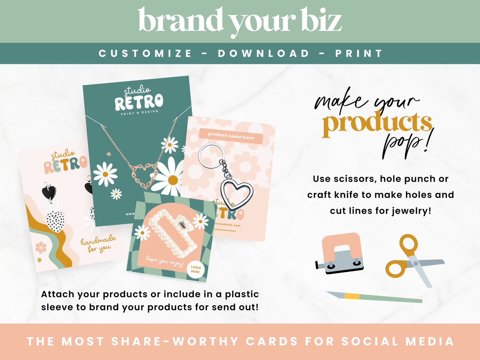 Retro Display Card Template Canva - Product Backing Card - Jewelry ...