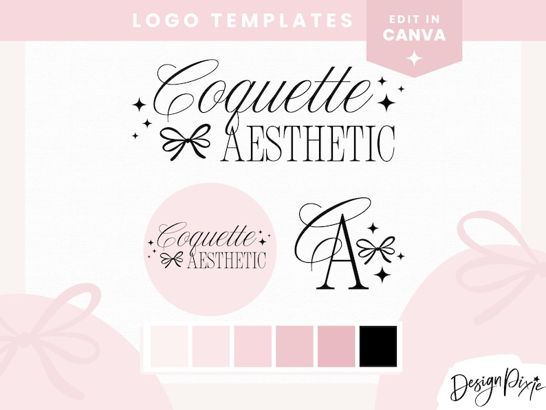 Coquette Aesthetic Logo Design Template - Blush Pink, Bow, Sparkles ...