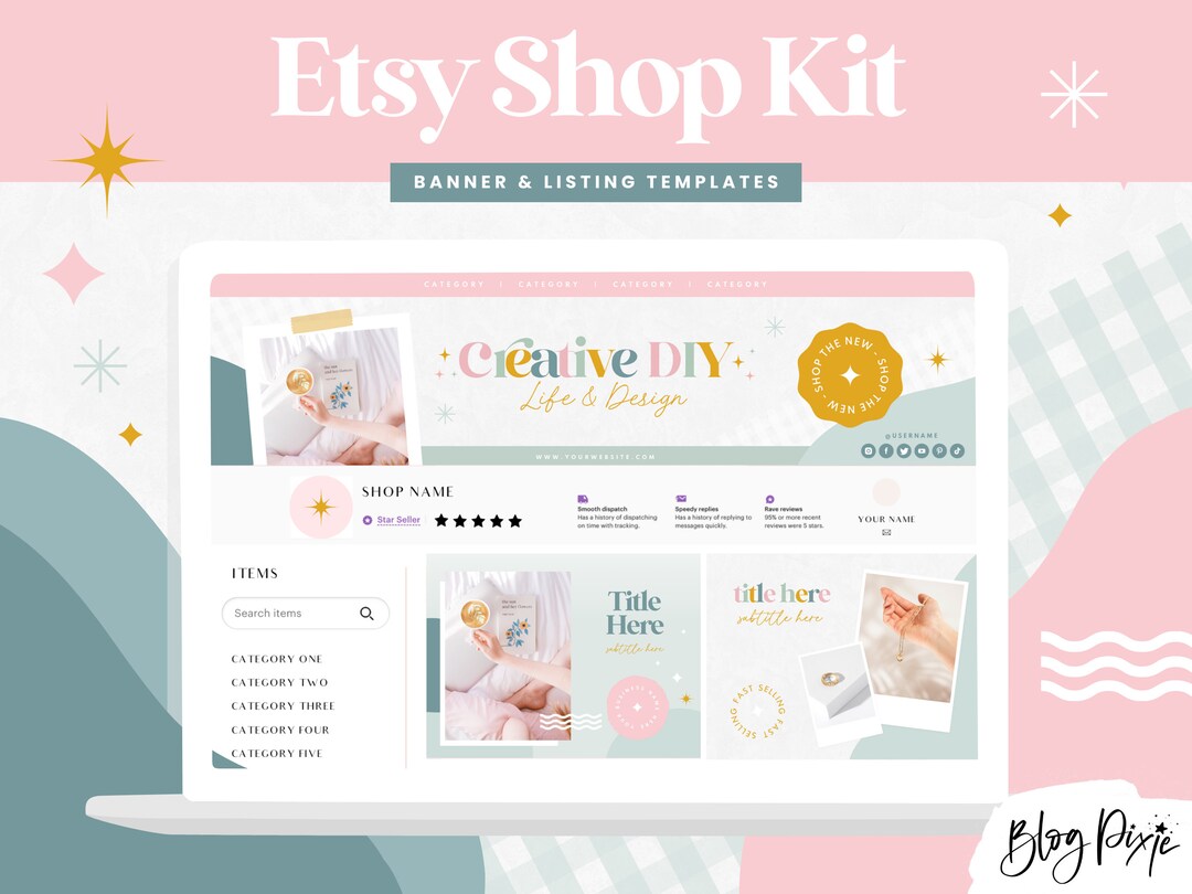 Etsy Shop Banner Templates Canva Pastel Rainbow Branding Etsy Store ...