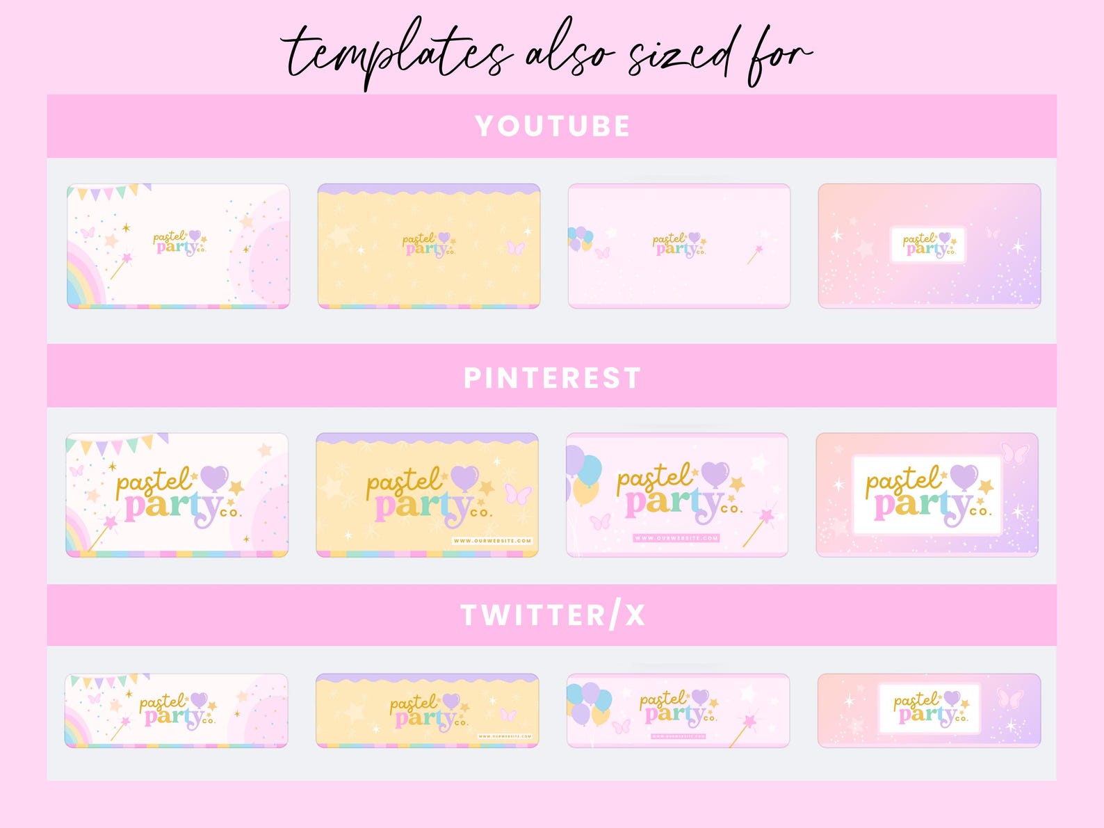 Pastel Party Social Media Banners for Canva - Facebook, Youtube ...