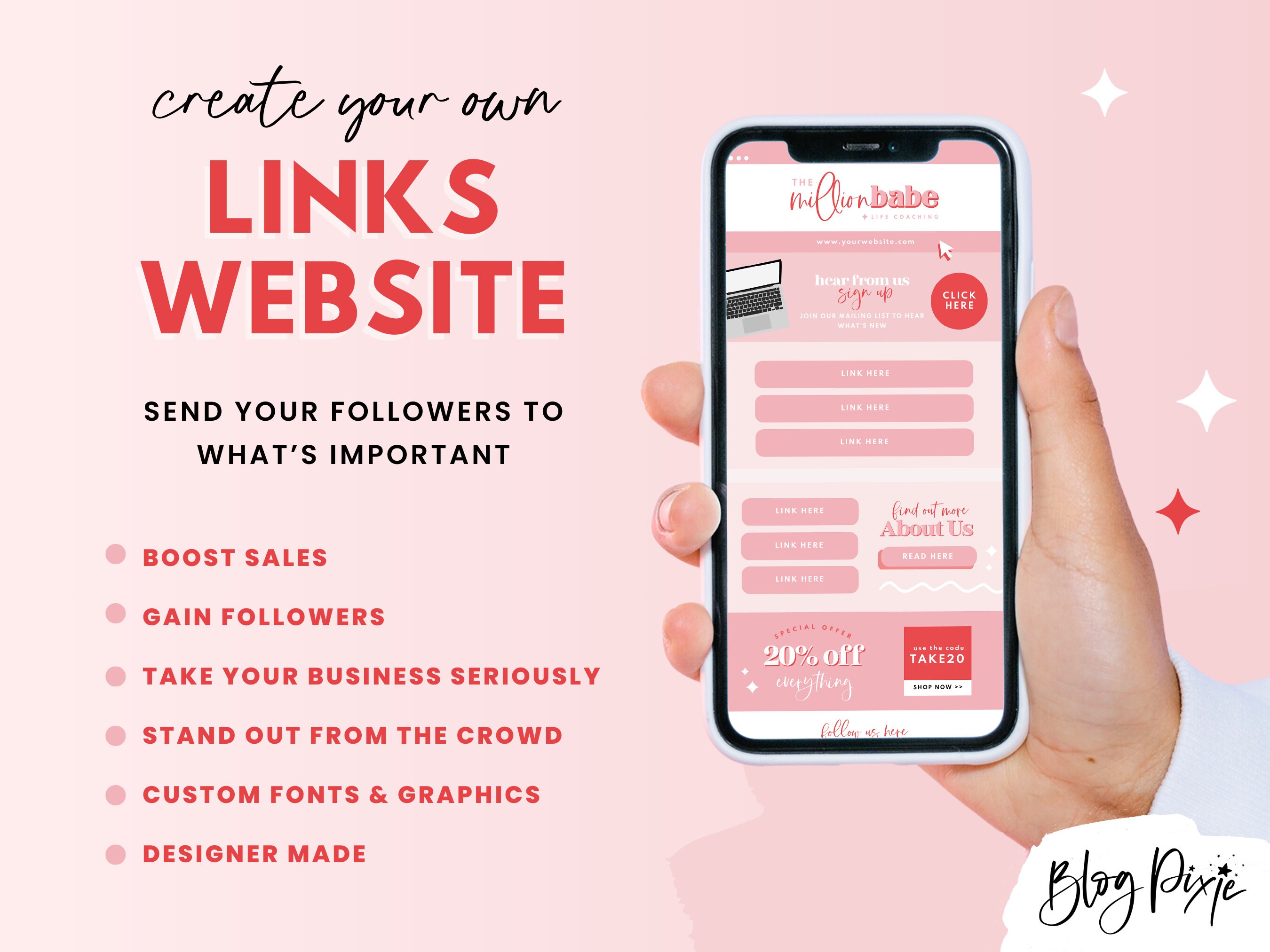 Links Website Pink Red Branding - Link in Bio Template Canva ...