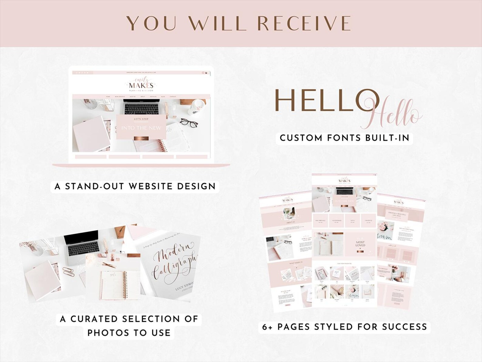 Pink Wix Website Template - Rose Gold Website Design - Pretty Wix Blog ...