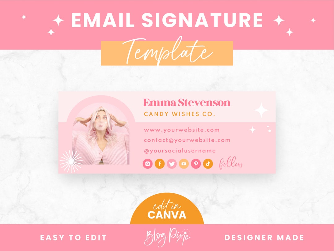 Email Signature Template Canva - Bright Pink Business Email Design ...