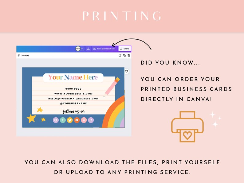 Teacher Business Card Template - Canva Business Card - Rainbow Branding ...
