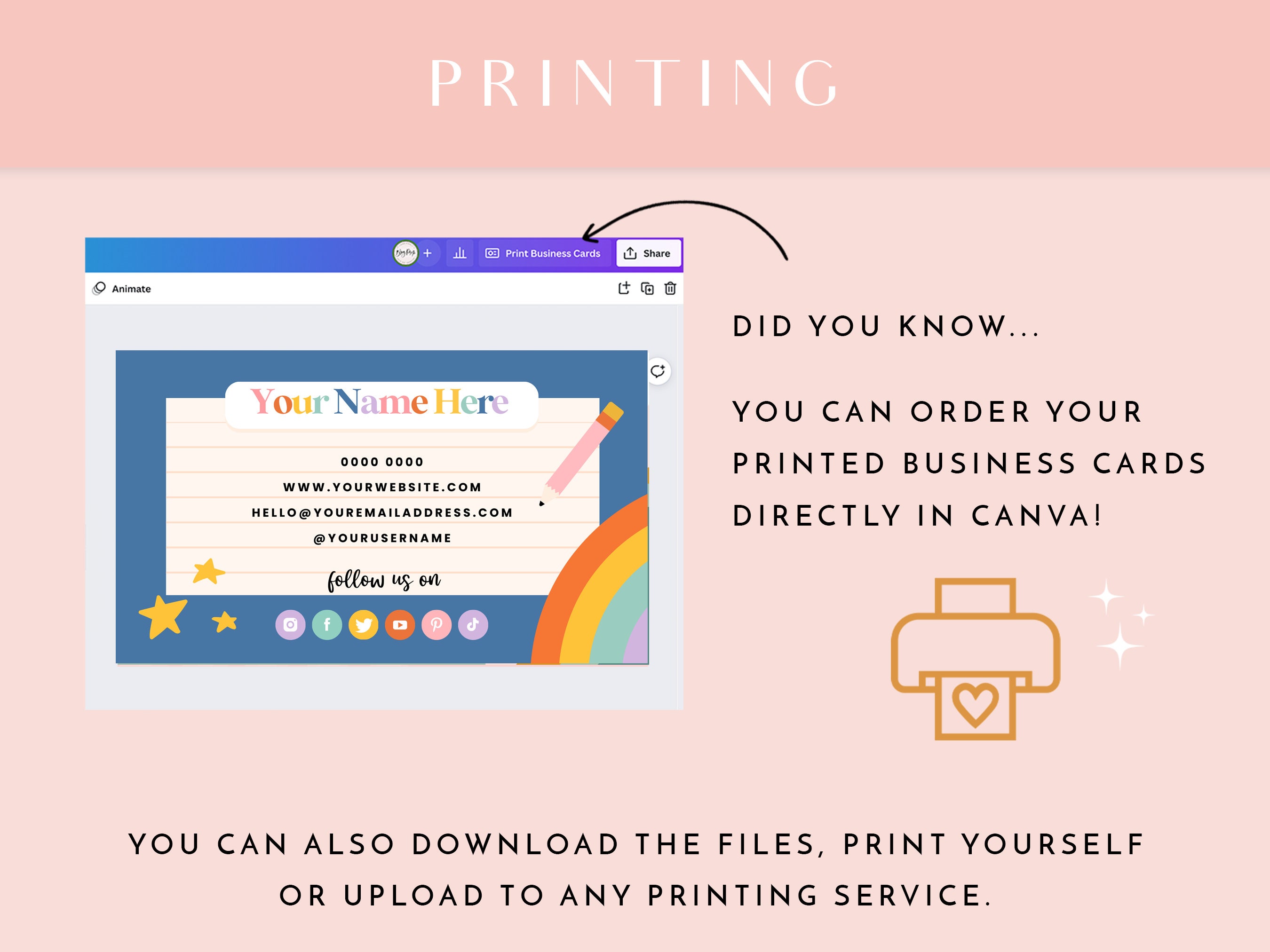 Teacher Business Card Template - Canva Business Card - Rainbow Branding ...