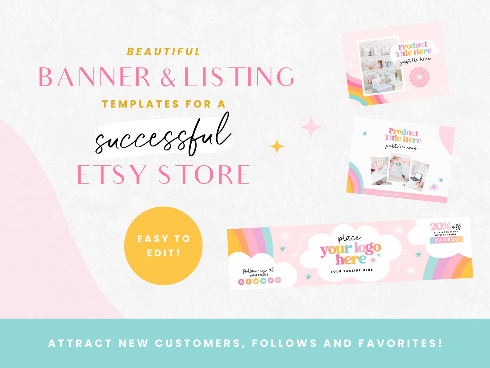 Rainbow Etsy Shop Kit - Etsy Banner Templates Canva - Magic Etsy Store ...