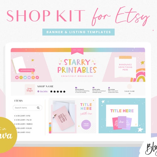 Etsy Shop Banner Templates Pastel Rainbow Etsy Branding Kit - Etsy