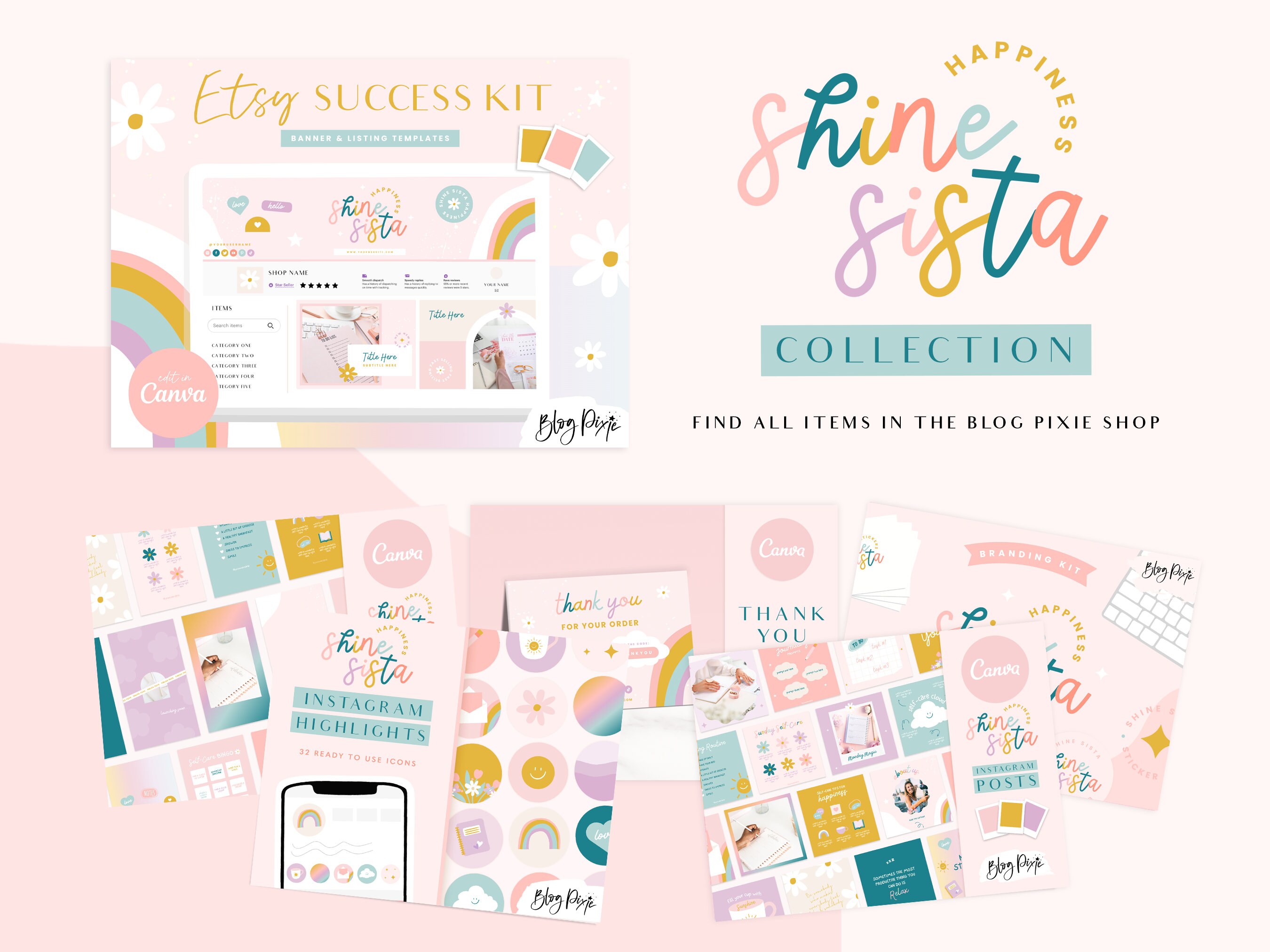 Email Signature Template Canva Pastel Rainbow Branding - Etsy