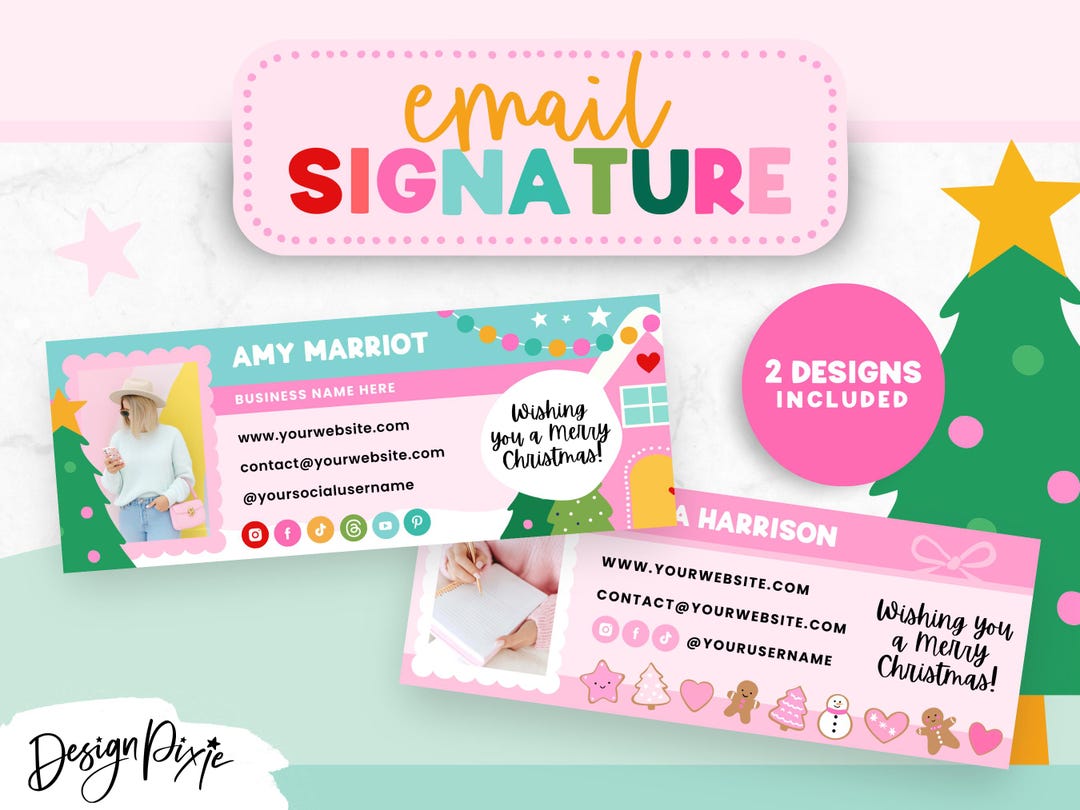 Christmas Email Signature Templates - Canva Editable Pack - Cute ...