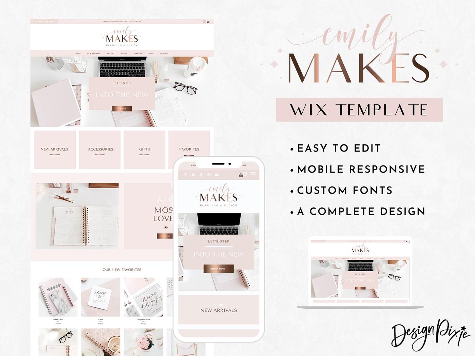 Pink Wix Website Template - Rose Gold Website Design - Pretty Wix Blog ...
