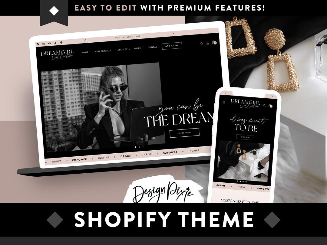 Aesthetic Black Shopify Theme - Luxe Ecommerce Boutique Template - Dark Online Store for Female ...
