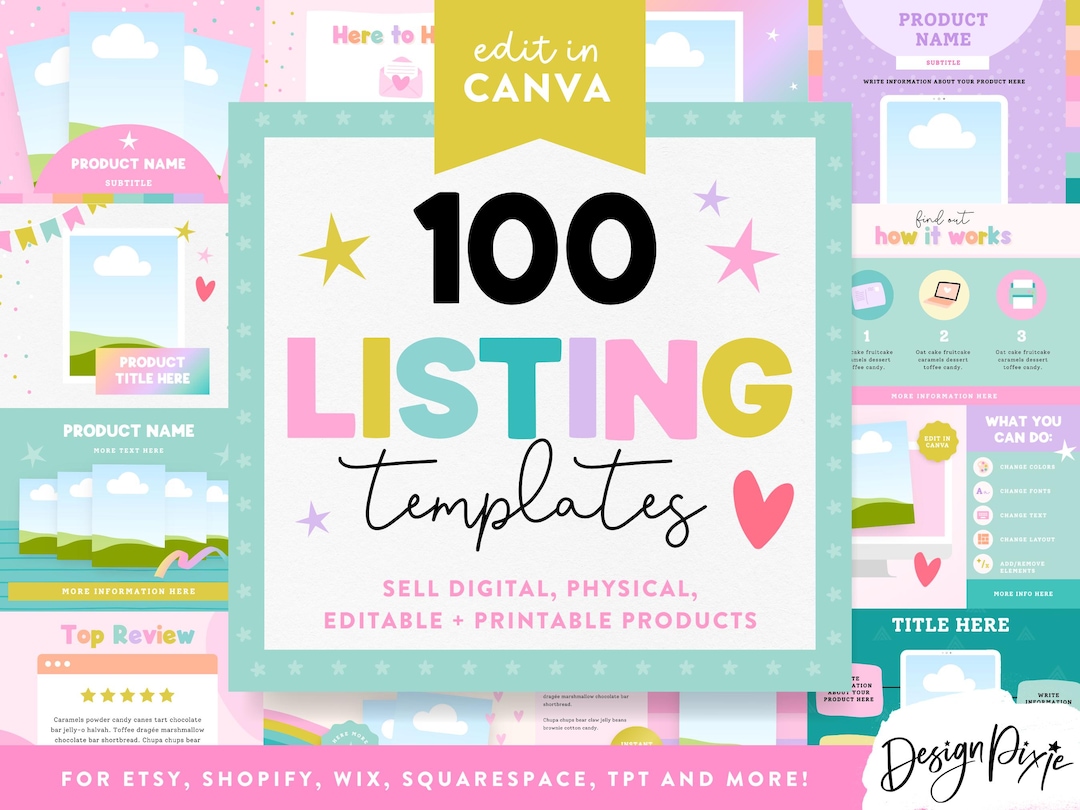 Pastel Rainbow Etsy Listing Image Templates Canva - TPT Mockups for ...