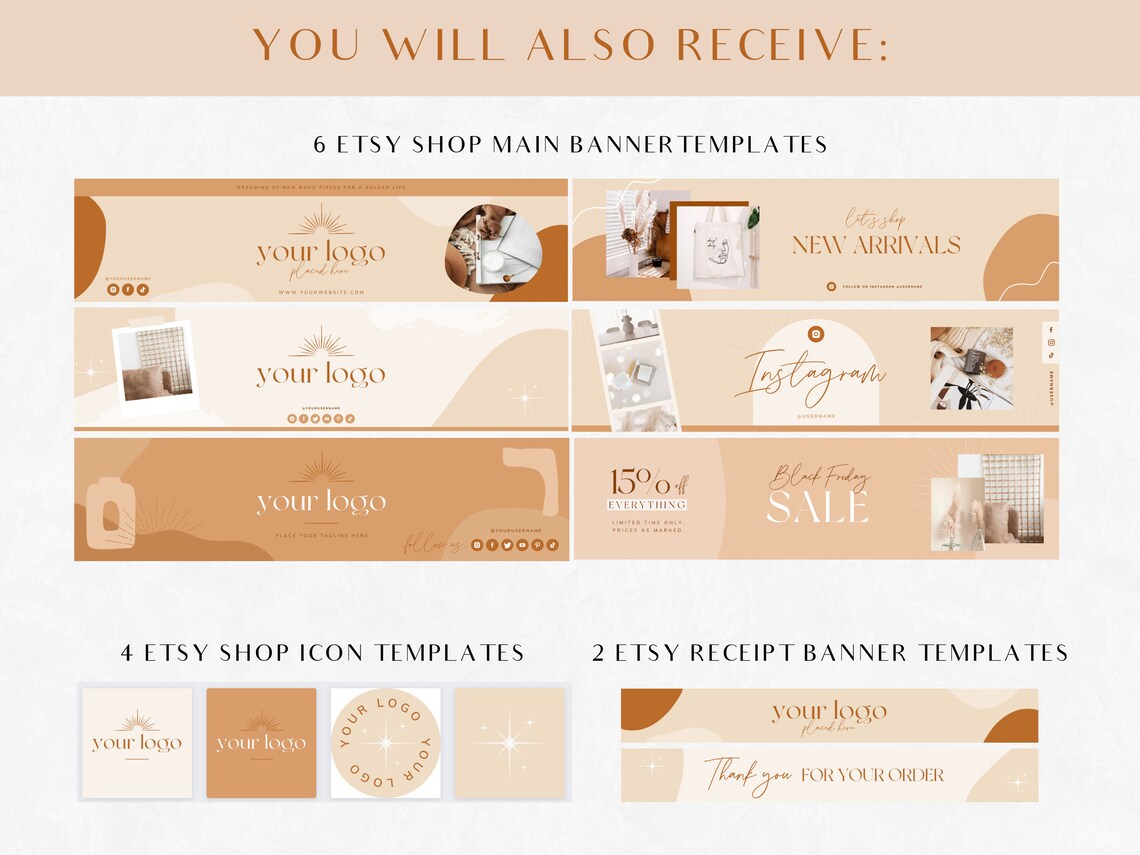 Etsy Shop Banners Boho - Etsy Banner Kit - Canva Templates - Etsy Store ...