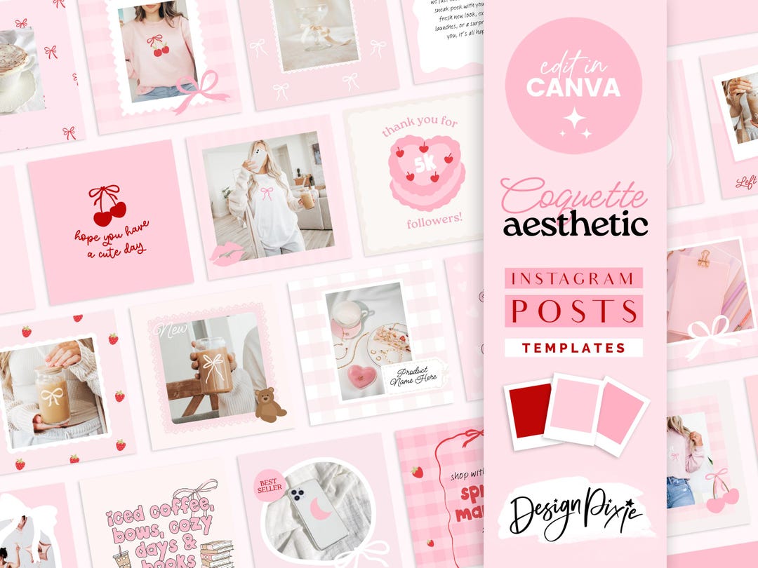 Girly Pink Instagram Post Templates Coquette Aesthetic Canva Templates ...