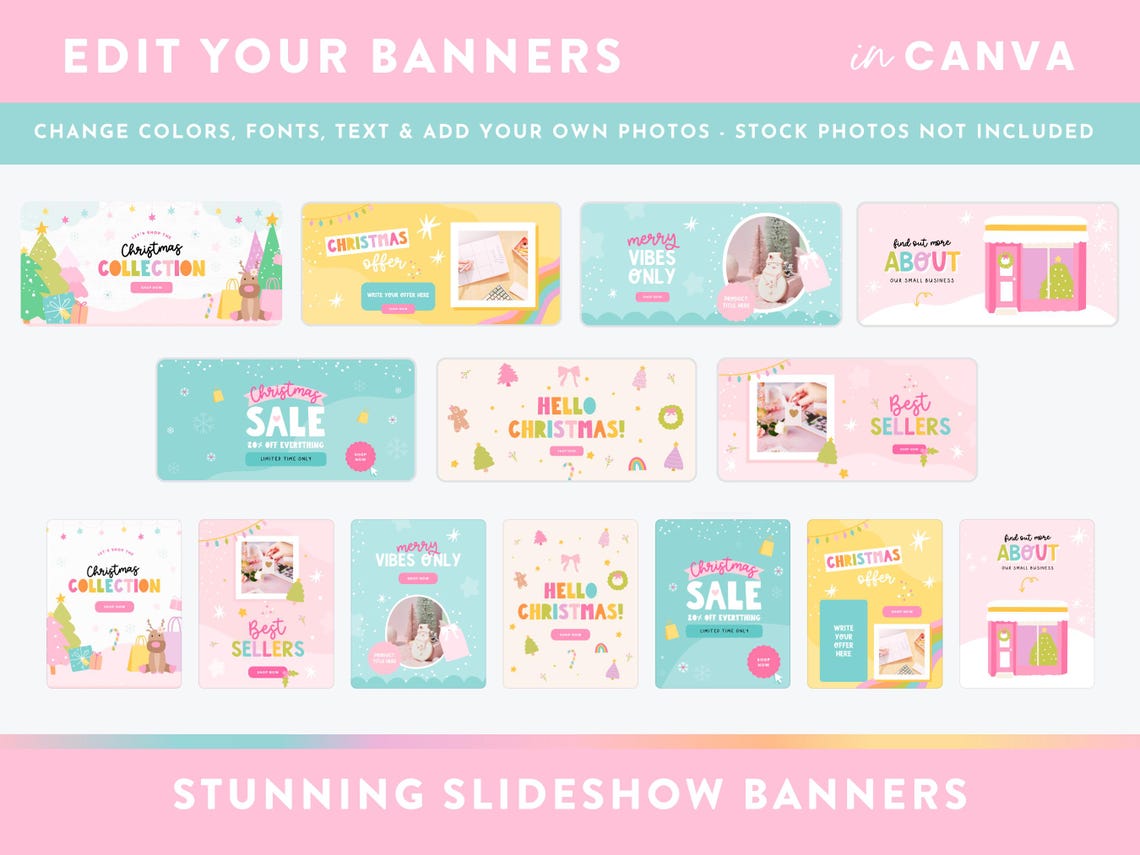 Playful Rainbow Shopify Banner Templates Christmas - Festive Canva Shop ...
