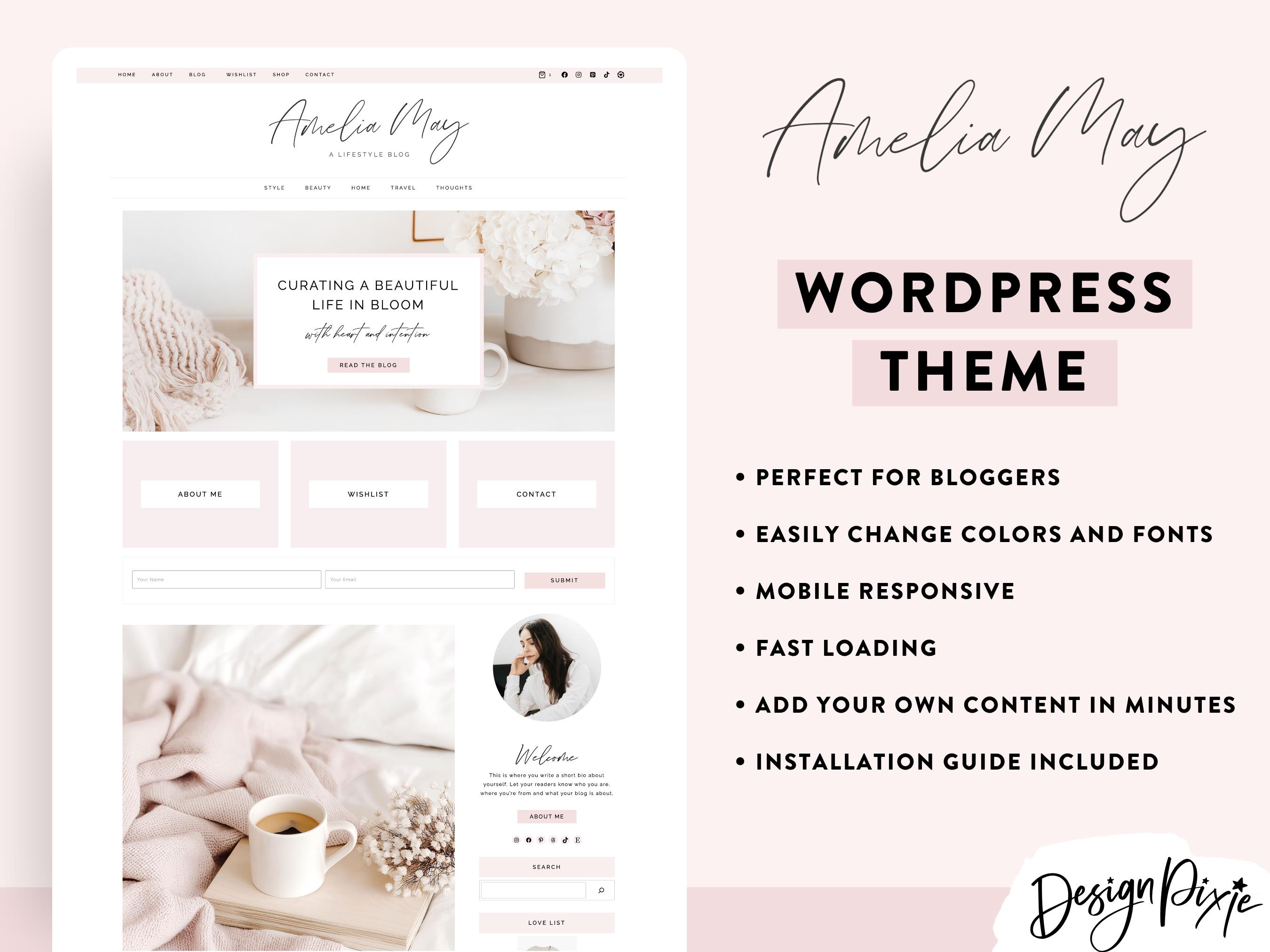 Pink Wordpress Blog Theme - Amelia May Website - Kadence Template Shop ...