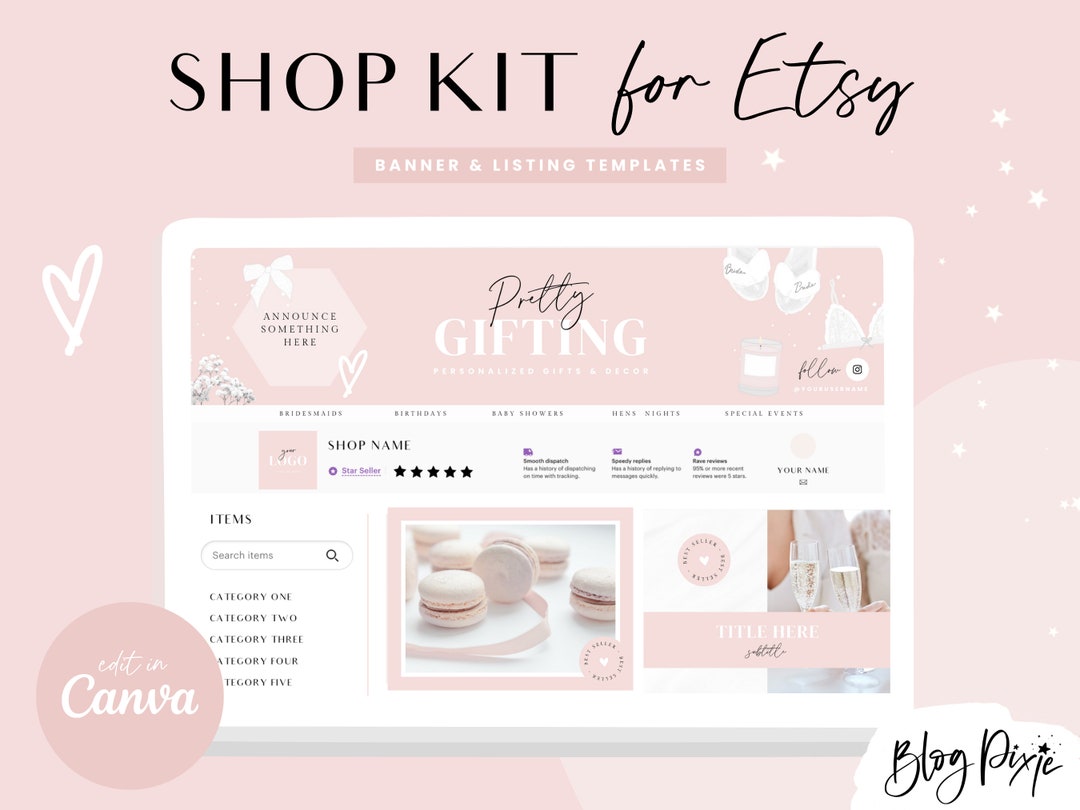 Pretty Pink Branding Etsy Shop Kit Etsy Banner Templates - Etsy