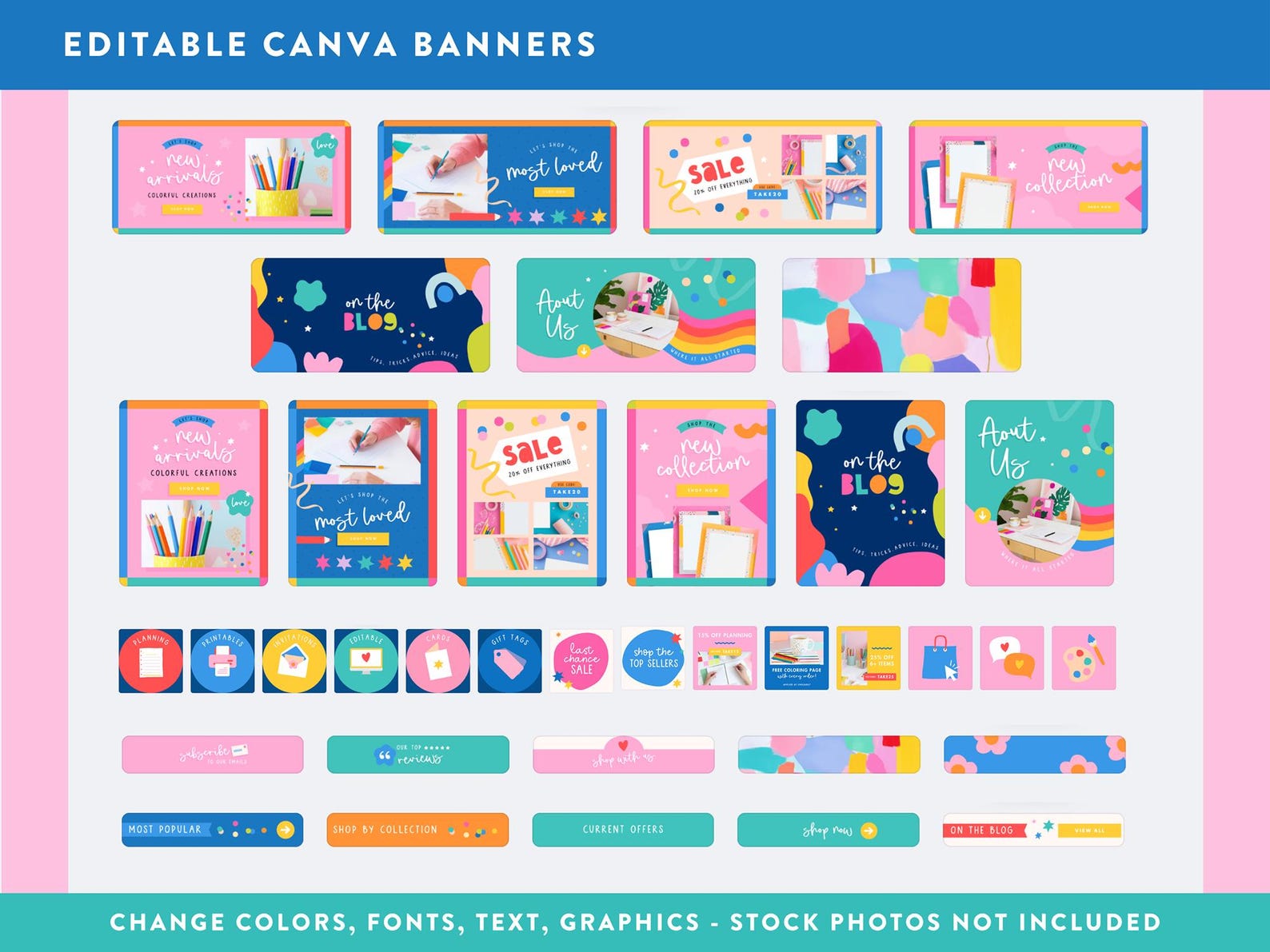 Colorful Shopify Banner Templates - Bright Canva Banners for Slideshow ...