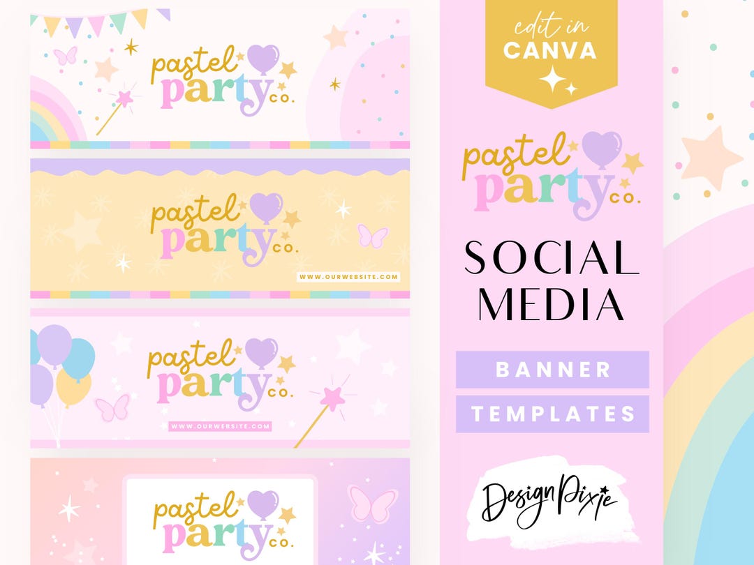 Pastel Party Social Media Banners for Canva - Facebook, Youtube ...