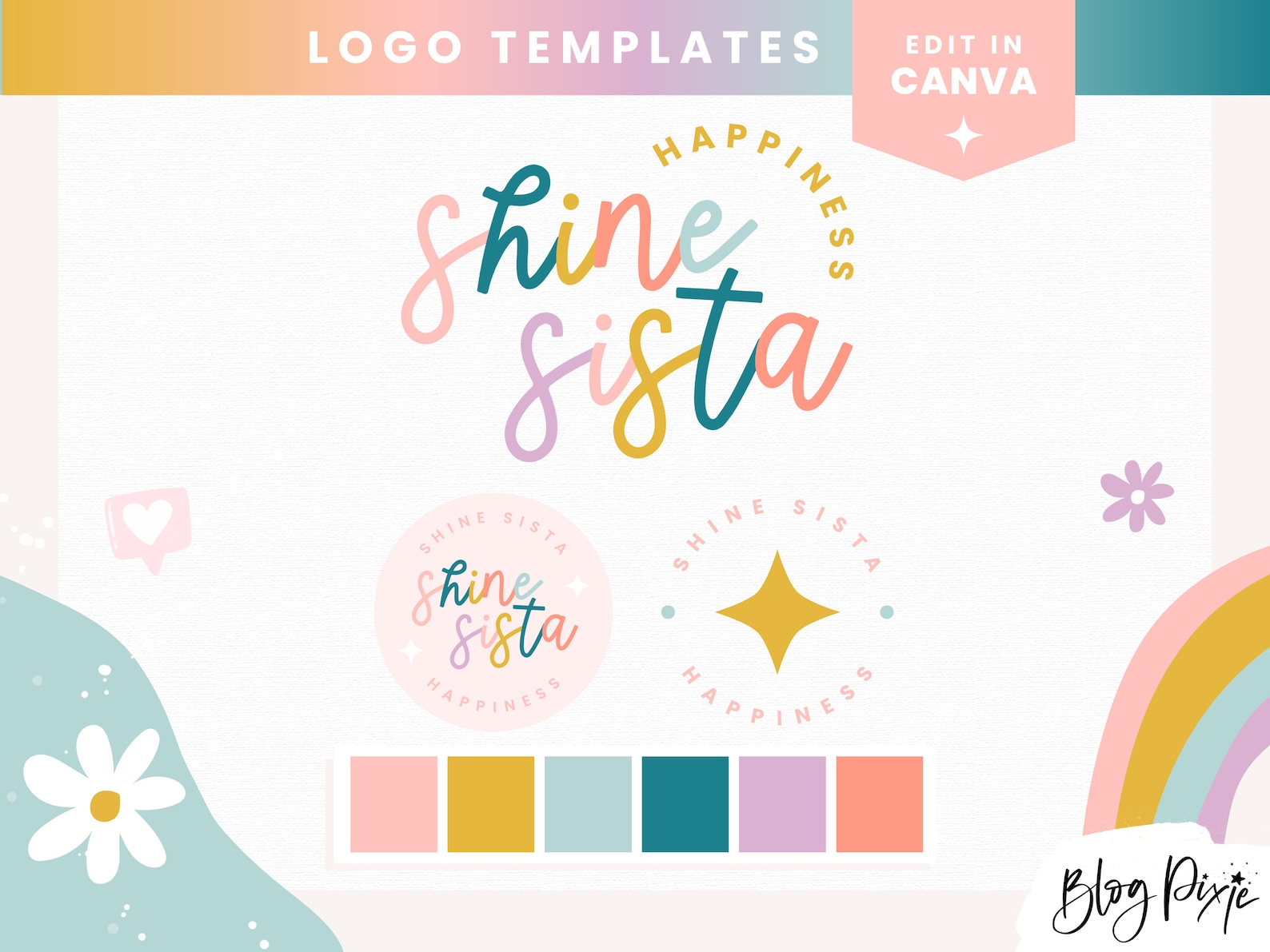 Pastel Rainbow Logo Design Template Canva Small Business Editable Logo ...