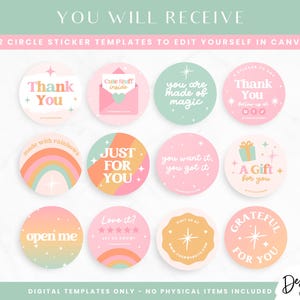Pastel Rainbow Packaging Stickers Canva - Pretty Sticker Templates ...
