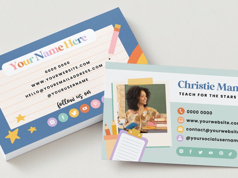 Teacher Business Card Template - Canva Business Card - Rainbow Branding ...