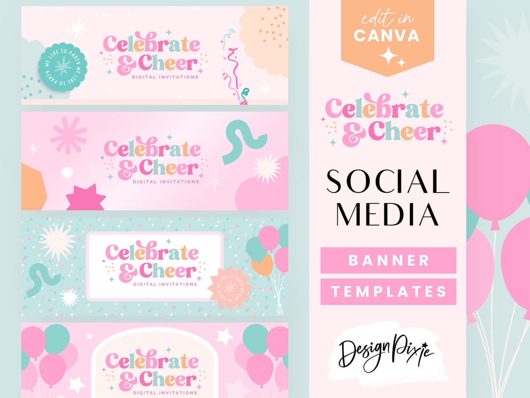 Bright Party Social Media Banners for Canva - Facebook, Youtube ...