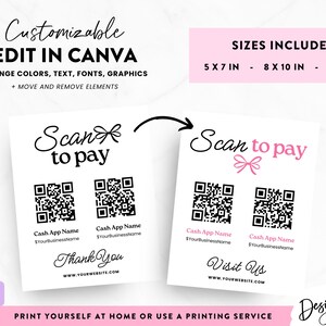 Scan to Pay Sign Template - Editable Canva Design Bow - Custom QR Code Payment Sign Small ...