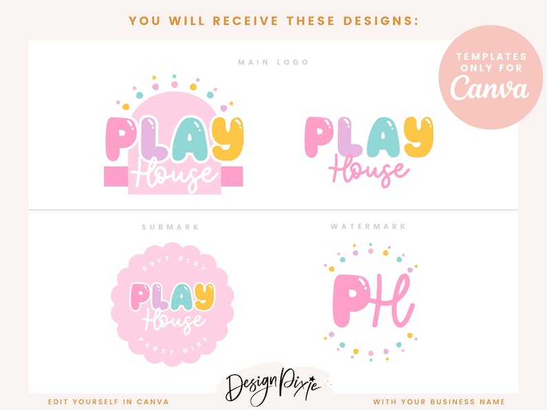Bubble Font Logo Template Canva - Fun Pastel Logo Design - Bounce House ...