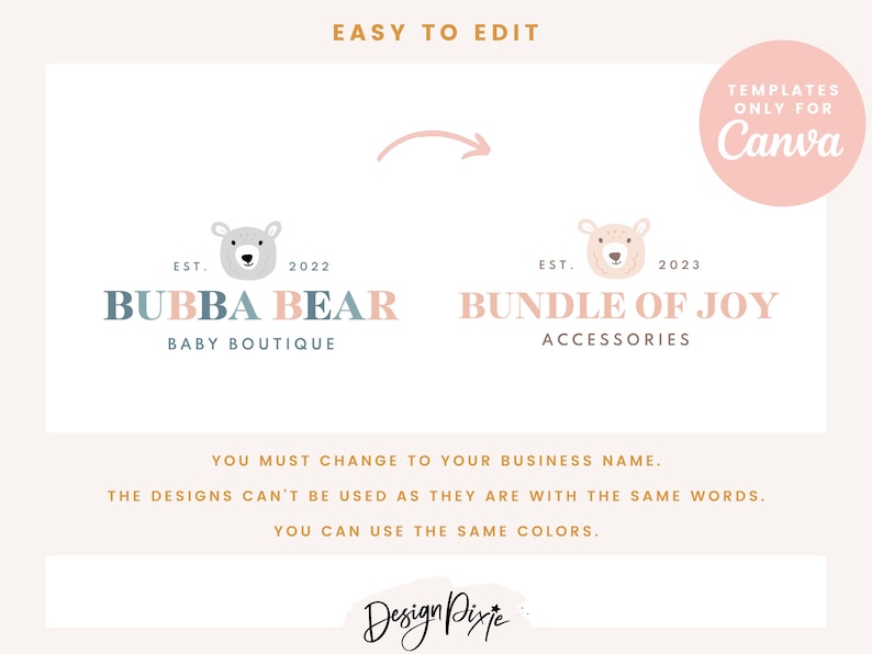 Bear Logo Design Template Canva - Baby Boutique Logo - Kids Baby ...