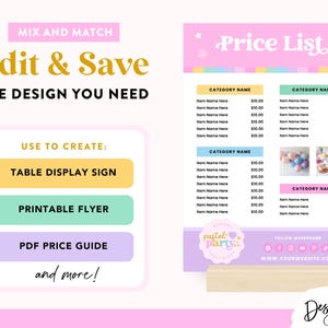 Pastel Party Price List Template - Canva Pricing Guide - Creative Price ...