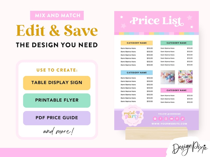 Pastel Party Price List Template - Canva Pricing Guide - Creative Price ...