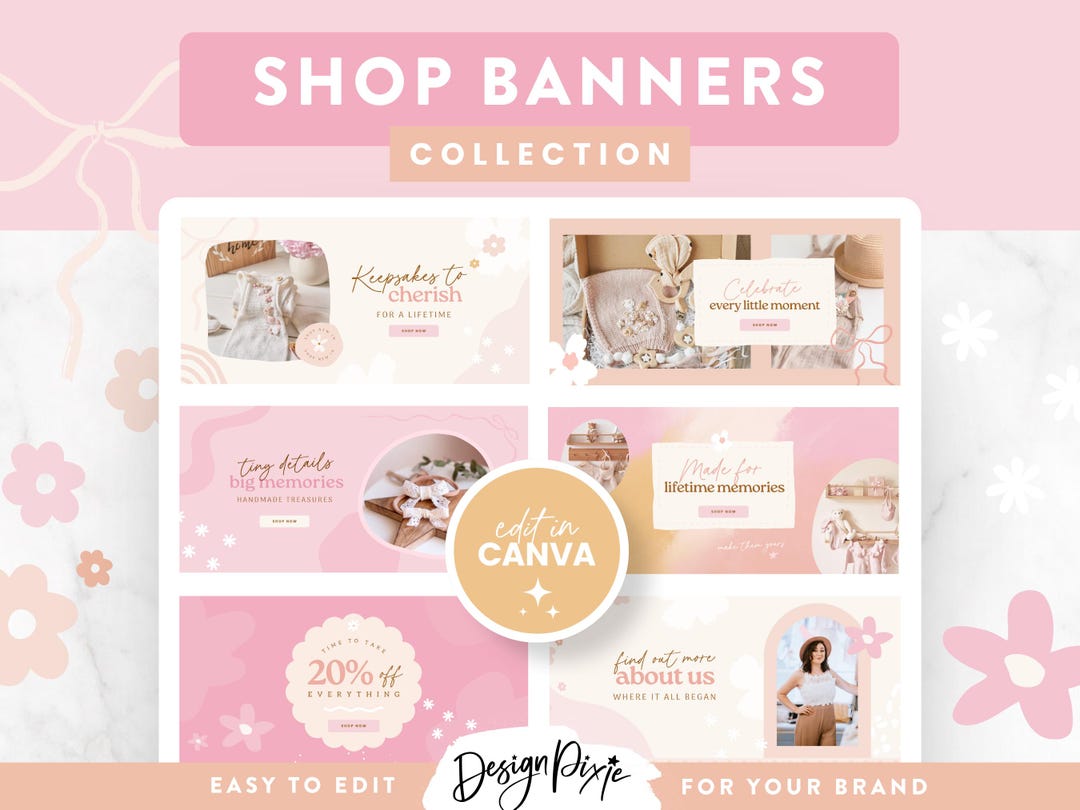 Pretty Boho Shopify Banner Templates - Feminine, Vintage-inspired Canva ...