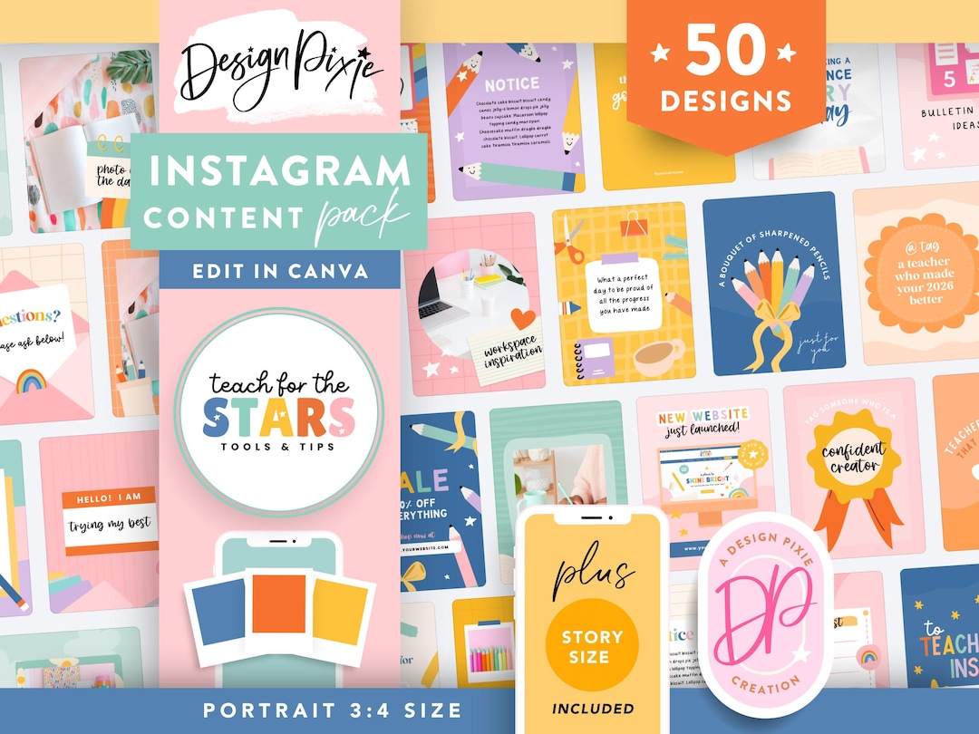 Teacher Instagram Templates Canva - Social Media Posts and Stories for ...