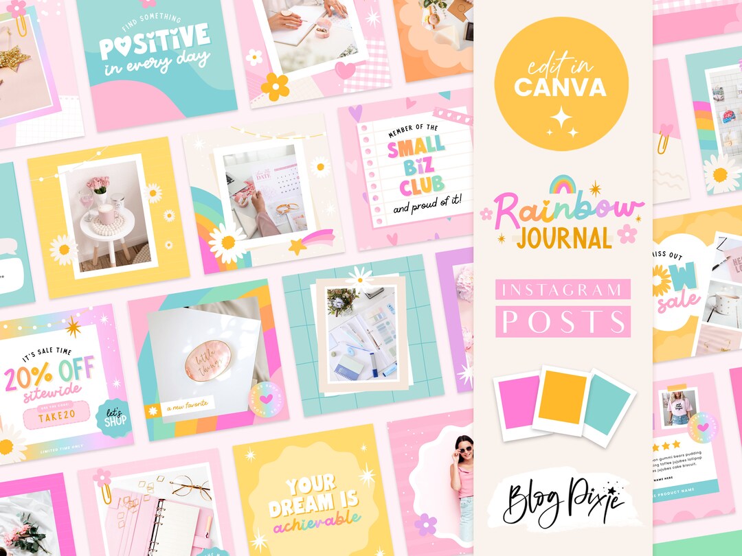 Rainbow Instagram Post Templates Canva Positive Quotes for Instagram ...